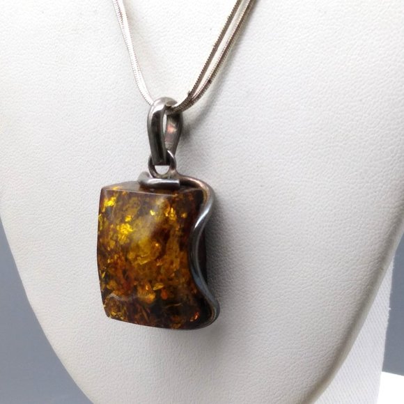 Jewelry | Vintage Natural Green Amber Pendant Necklace Square In ...